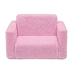 Delta Children Cozee Flip-Out Sherpa 2-in-1 Convertible Chair to Lounger for Kids, Pink