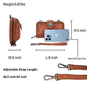 LAVAWA Women's Crossbody Handbag Small Vintage, Ladies Wallet Western Adjustable Phone Purse Clutch Turquoise Concho Embossed