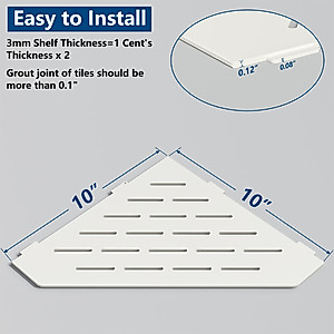 Neohomee 10 in White Corner Shelf, Floating Corner Shelf for Tile Wall, Tile Shower Shelf, 304 Stainless Steel Wall Storage Shelves for Bathroom,No Drilling (White,1Pack)