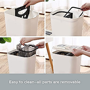 Dual Compartment Trash Can - Nordic Style Trash and Recycling Combo - Double Trash Can with Separate Pop Up Trash Bin Lids - Slim Garbage Can - Kitchen Recycle Bin - 10.2x7.1x13.2in White Trash Can