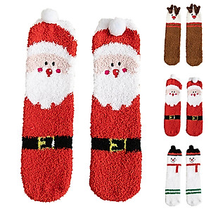 Fuzzy Stockings for Christmas New Pattern Cartoon Cute Christmas Socks Winter Warm and Comfortable (Brown, One Size)
