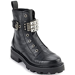 Karl Lagerfeld Paris Women's Lug-Sole Maeva Combat Boot with Crystal Detail Fashion, Black, 6.5