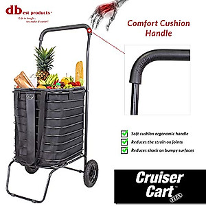 dbest products Cruiser Cart Flex Shopping Bag Cover Grocery Rolling Folding Laundry Basket on Wheels Foldable Utility Trolley Compact Lightweight Collapsible, Black