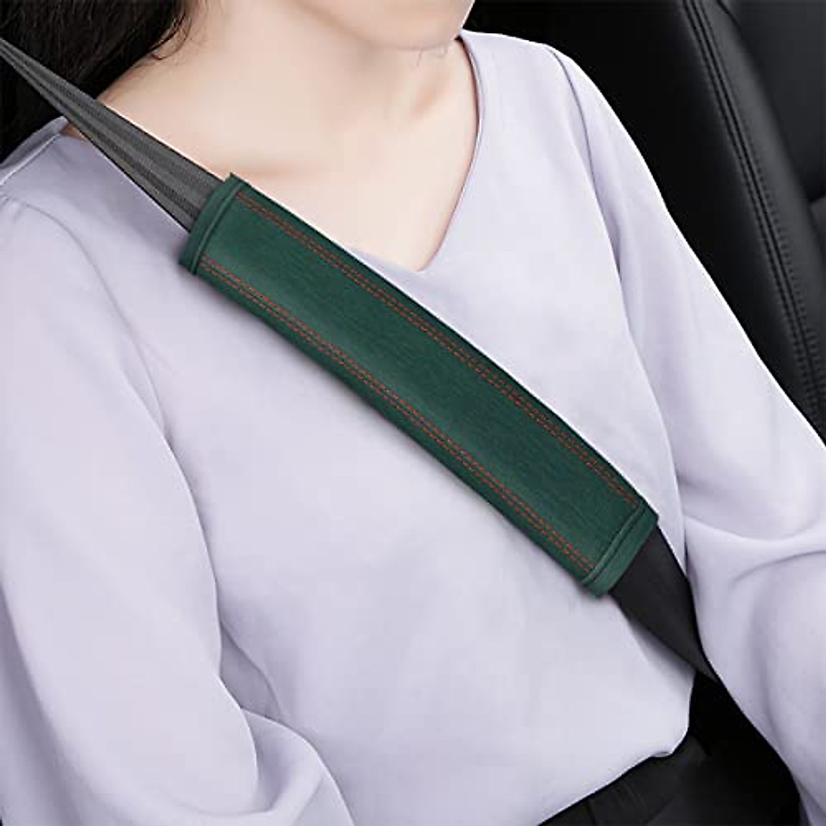 BELOMI 2PCS Car Seat Belt Cover, PU Leather Seatbelt Strap Covers, Breathable Soft Shoulder Pad Protector, Comfortable Protect Your Neck, Vehicle Accessories Universal for All Cars (Green/Red)