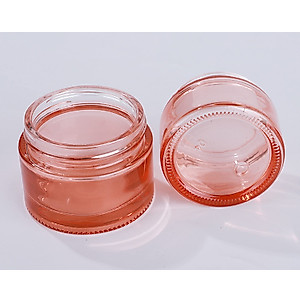 Healthcom 10 Packs 10 Gram/10ml Empty Jars Pink Glass Cosmetic Jar Pot Bottles with Rose Gold Lids Refillable Cosmetic Container Eye Cream Jar Pot Vials for Makeup Lotion Face Eyeshadow Lip Balms