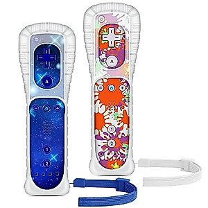 Yosikr Wii Controller 2 Pack, Wii Remote Controller with Silicone Case and Wrist Strap Compatible for Wii/Wii U Console - Starrysky and Graffiti