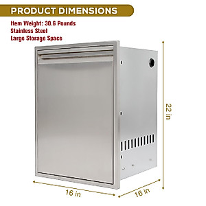 biosp Built-in Pull Out Trash Bin Propane Tank Drawer 19"" W x 27"" H x 16"", Outdoor Kitchen Lower Sliding Rails Stainless Steel Tray Storage for BBQ Island, Patio, Lawn, Garden, Yard, silver