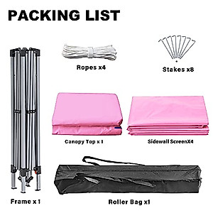 Saemoza Pop Up Canopy Tent, 10x10 Outdoor Commercial Instant Gazebo Tent with 4 Removable Sidewalls, Height Adjustable Portable Beach Canopy with Carry Bag (Pink)
