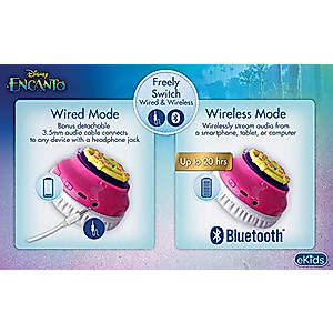 eKids Disney Encanto Bluetooth Headphones with EZ Link, Wireless Headphones with Microphone and Aux Cord, Kids Headphones for School, Home, or Travel