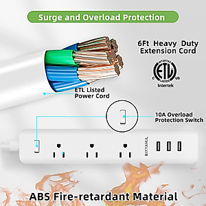 2 Prong to 3 Prong Power Strip, Two Prong Surge Protector with 6FT Long Cord, 3 AC Outlets 2 Prong to 3 Prong Extension Cord with 3 USB Ports(5V 3.1A) for Non-Grounded Outlets for Home/Office, White