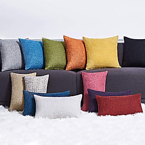 Anickal Set of 2 Black Pillow Covers Rustic Linen Decorative Square Throw Pillow Covers 18x18 Inch for Sofa Couch Decoration