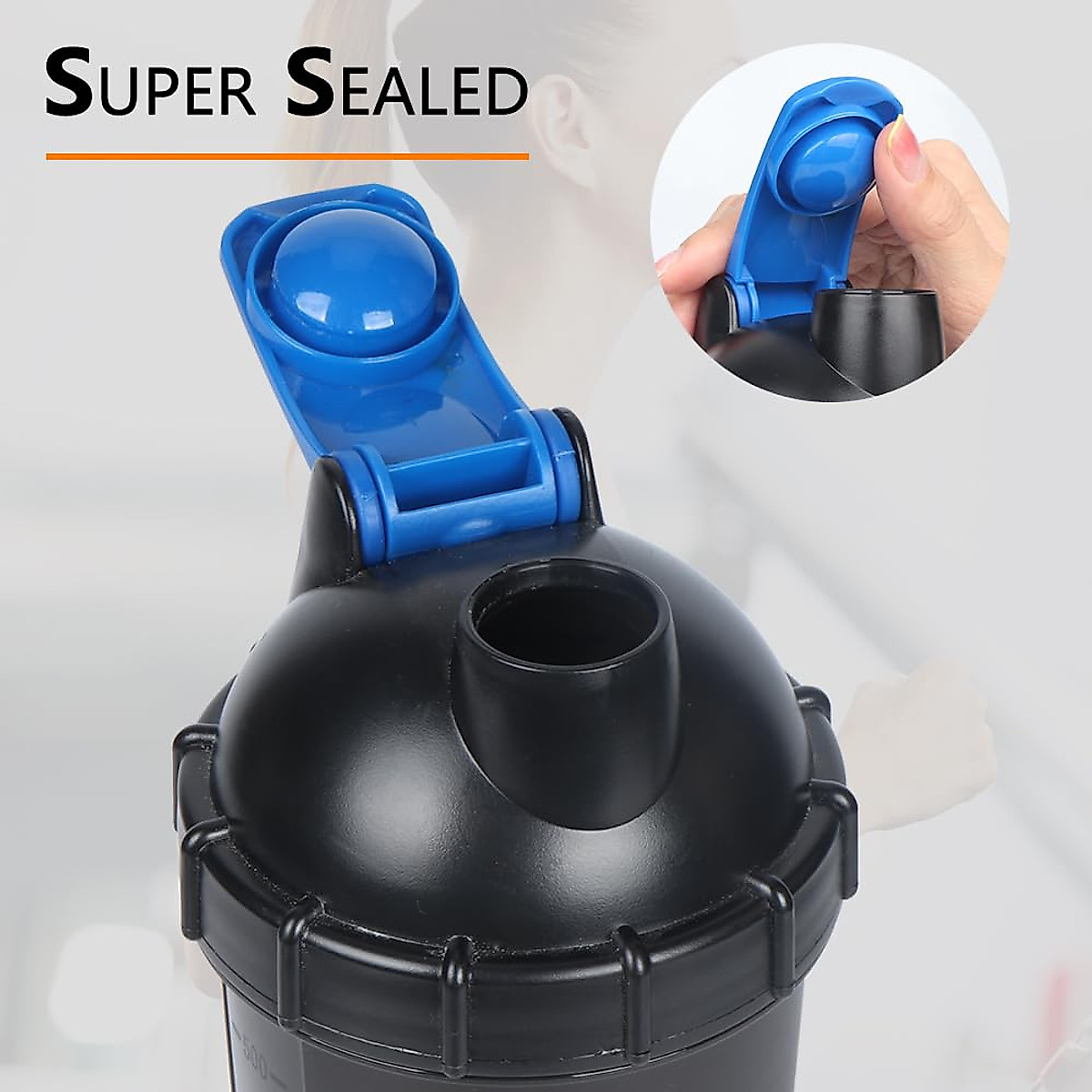 VIGIND Protein Shaker Bottle,18oz Shaker Bottles For Protein Mixes,Sports Water Bottle,Supplement Mixer Bottle,Leak Proof,Non Slip,With a 5oz Storage Cups And a Pill Tray (Blue)