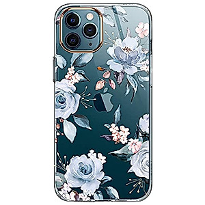 luolnh iPhone 11 Pro Max Case,iPhone 11 Pro Max Cute Case with Flowers,for Girly Women,Shockproof Clear Floral Pattern Hard Back Cover for iPhone 11 Pro Max 6.5 inch 2019 -Blue