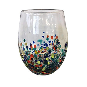 tag 16 oz. Pebble Glass Multicolored Stemless Glass Wine Drinkware Dishwasher Safe Beverage Glassware Dinner Party Wedding White