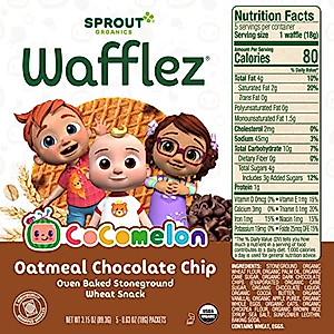 CoComelon Sprout Organic Baby Food Toddler Snacks, Oatmeal Chocolate Chip Wafflez, 50 Single Serve Waffles