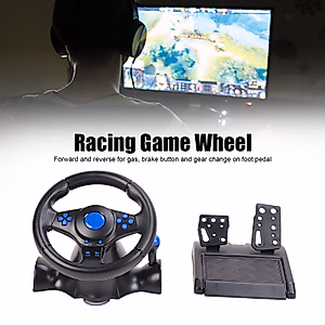 DAUERHAFT Racing Game Wheel,7 in 1 Control Buttons Vibration Game Steering Wheel,180° Rotation USB Racing Game Wheel with Pedal,Plug and Play,for PC, PS3, PS4, Xbox One,XBOX 360, Switch, Android