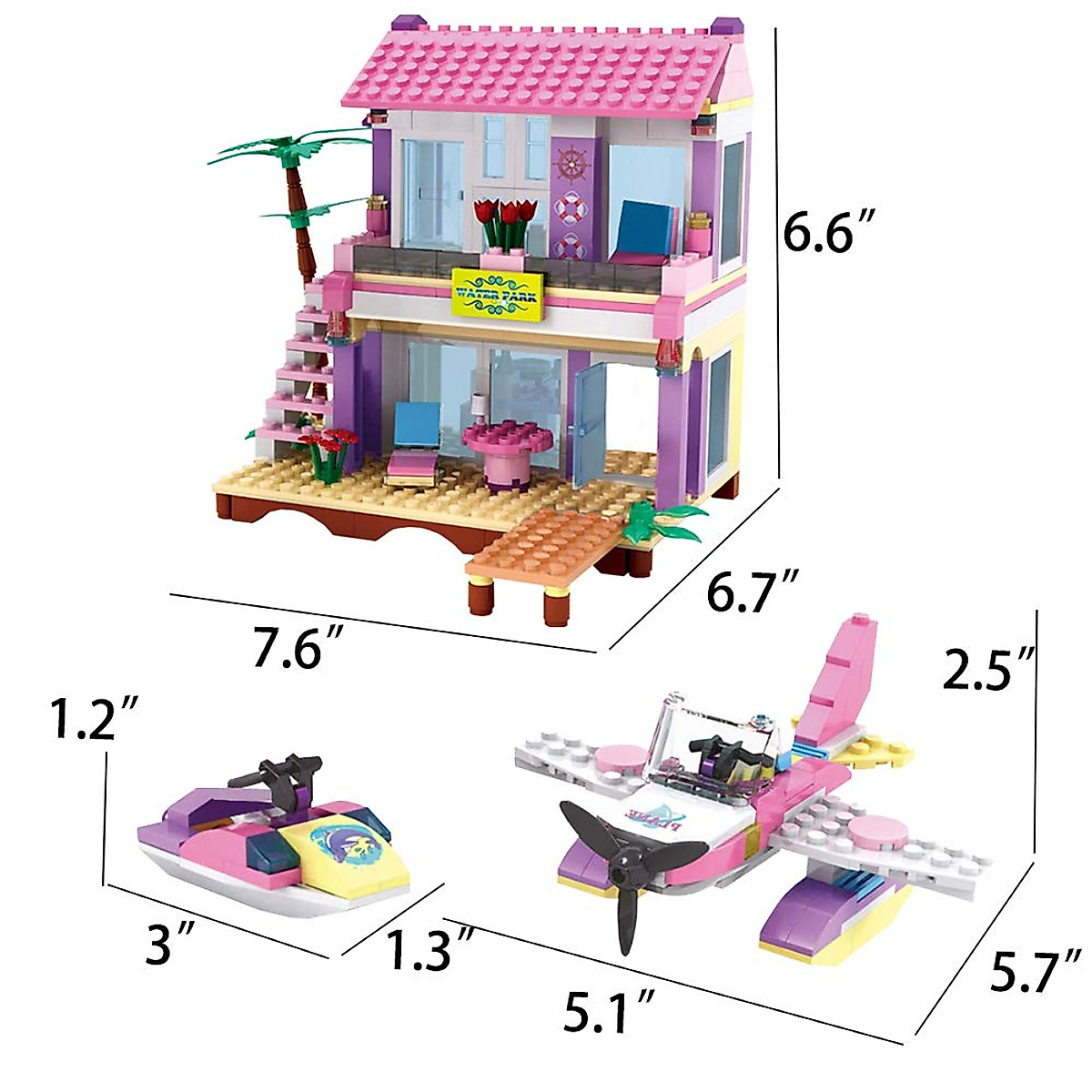 DEFICOSY Dream Girls Beach House Building Blocks Toys, Building Set Big Beach Villa with Seaplane, Water Scooter and Jet Ski, Fun Preschool Educational Toys for Boys and Girls 6-12 Years Old 423Pcs