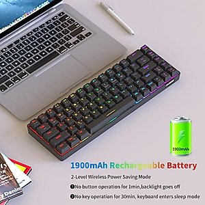 NACODEX 68 Key 65% Hot swappable Mechanical Keyboard, 2.4G Wireless/Bluetooth/Wired RGB Backlit Keyboard, 1900mAh Programmable Keyboard for Win/Mac/Gaming