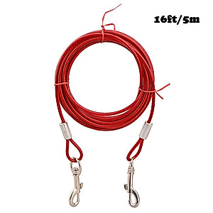 Love Dream Dog Tie Out Cable for Dogs Up to 125 Pounds, Super Heavy and Bite Resistant, 16ft Length Available Dog Lead Line for Yard, Camping, Park, Outside (16ft, Red)