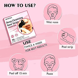 AUSLKA Blackhead Pore Strips,(70 Counts) Blackhead Remover-Deep Cleansing Charcoal Strips - Black Head Nose Strips -Black Head Remover