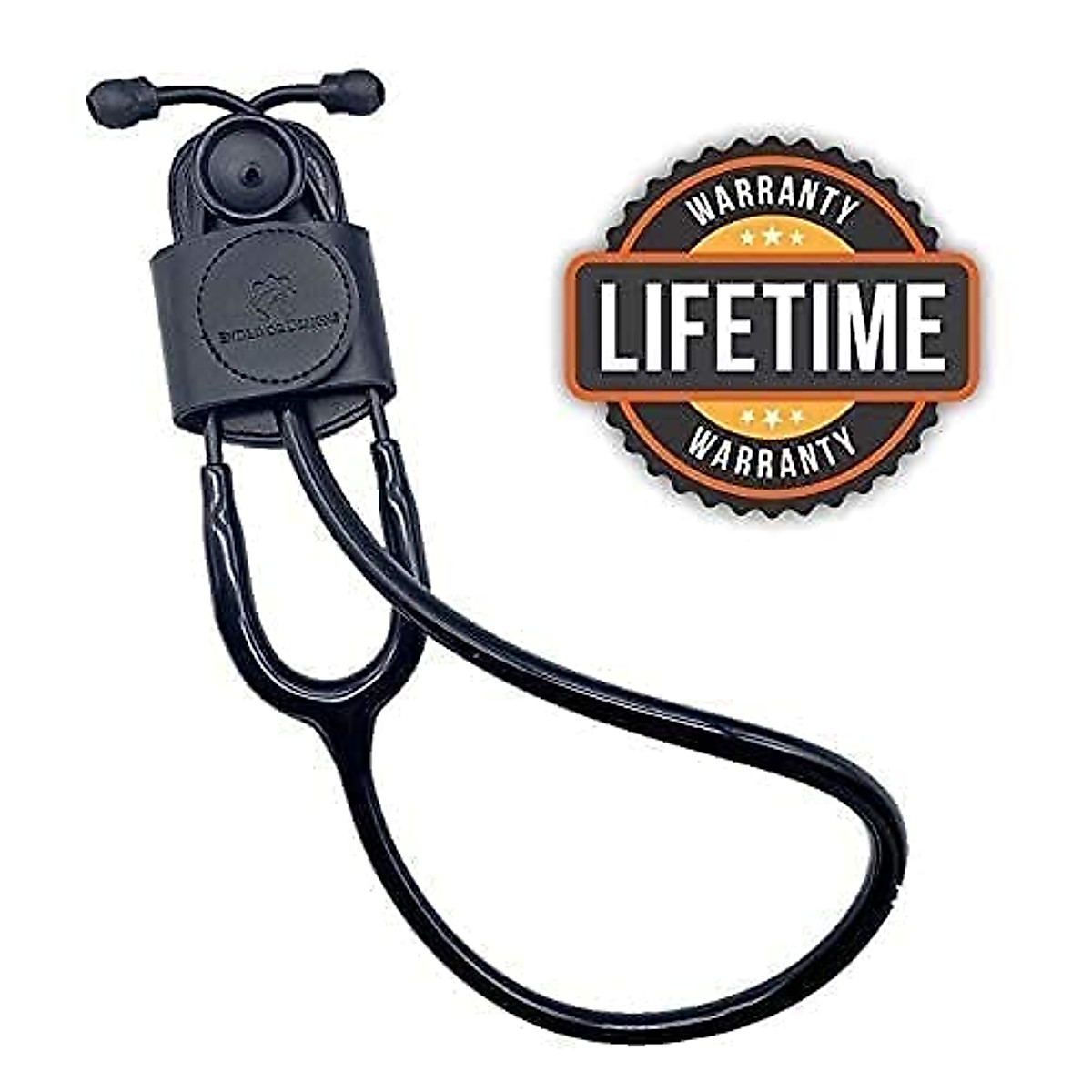 SECURE-A-SCOPE -100% Black Genuine Leather Stethoscope Holder with Clip for All Models: ADC, MDF, Adscope, Littmann. Perfect for physicians, Nurses, EMT, Medical Nursing Students.