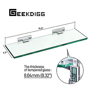 GeekDigg 2 Sets Glass Shelves for Bathroom, No Drilling Shower Caddy Glass Shelves for Wall Glass Bathroom Storage Organizer Shelf with Aluminum Bracket for Bathroom, Shower, Kitchen, Laundry