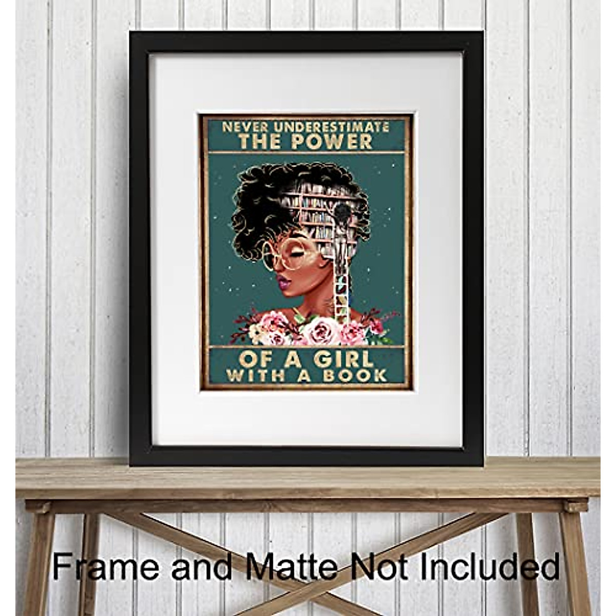African American Classroom Decor - LARGE 11x14 - Never Underestimate a Girl With a Book Wall Art - African American Girl, Women - Inspirational Motivational Poster - Positive Quotes - Black Art
