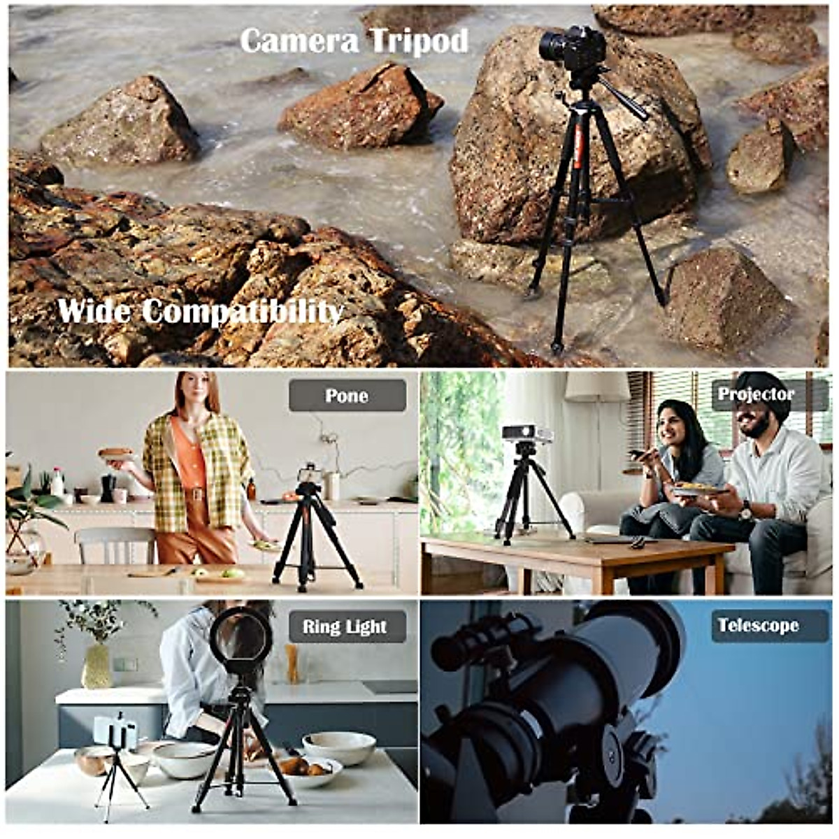 KINGJOY 75" Camera Tripod for Canon Nikon Cell Phone Tall Tripod with Wireless Remote Travel Bag Phone Tablet Holder Compatible with DSLR Cameras, Cell Phones, Projector, Binocular, Spotting Scopes