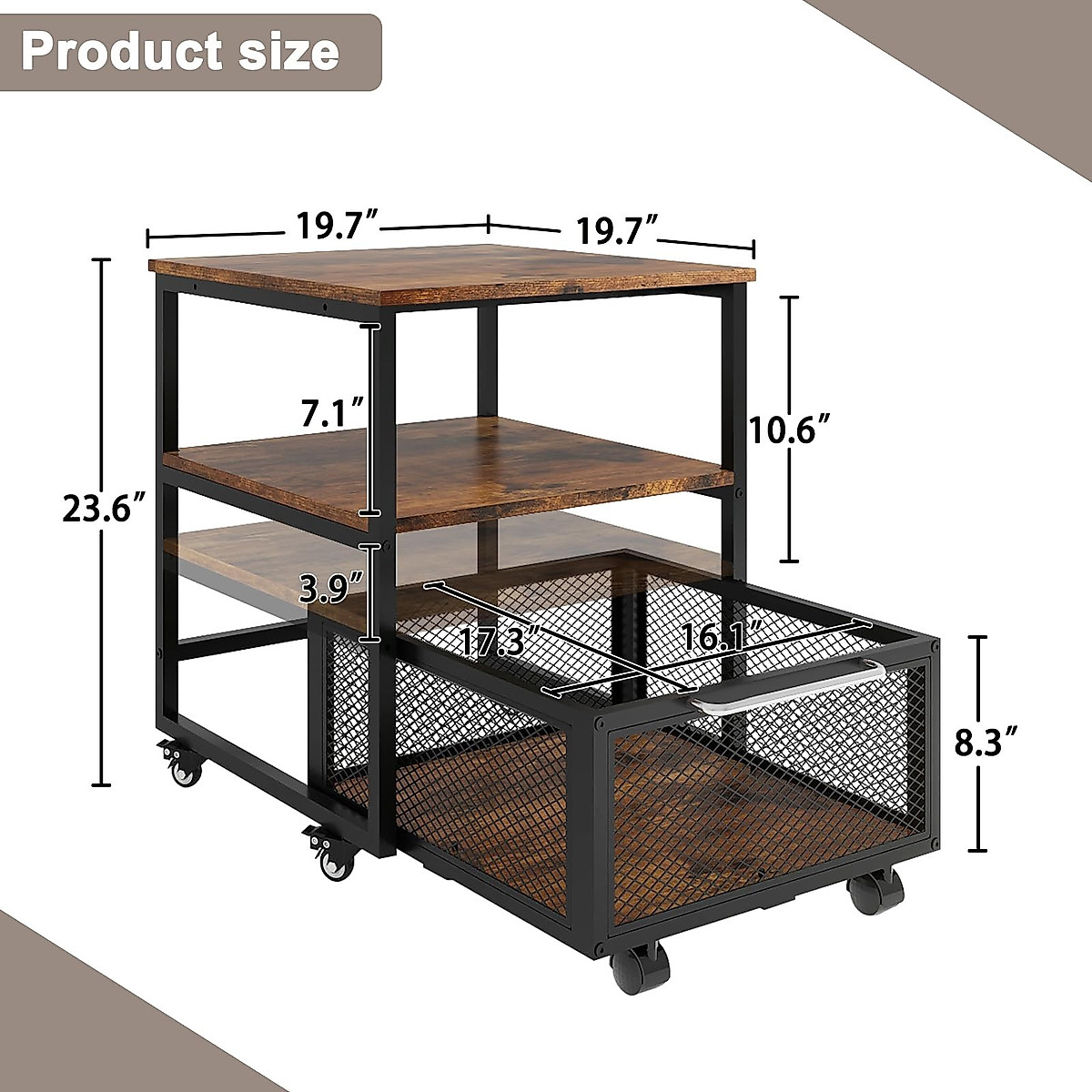 PUNCIA 19.7x19.7in Mini Fridge Stand with Storage and Wheels Heavy Duty Mini Fridge with 4 Lockable Wheels Table Beverage Refrigerator Stand for Coffee Bar Fridge Car for Office Home Bedroom Dorm