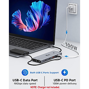 USB C Hub USB C Docking Station Dual Monitor 13 in 1 Triple Display Multiport Adapter with 2 HDMI+DP+8 USB C/A Ports+Ethernet+Audio, USB C Dongle for MacBook/Dell/HP/Lenovo ThinkPad/Surface