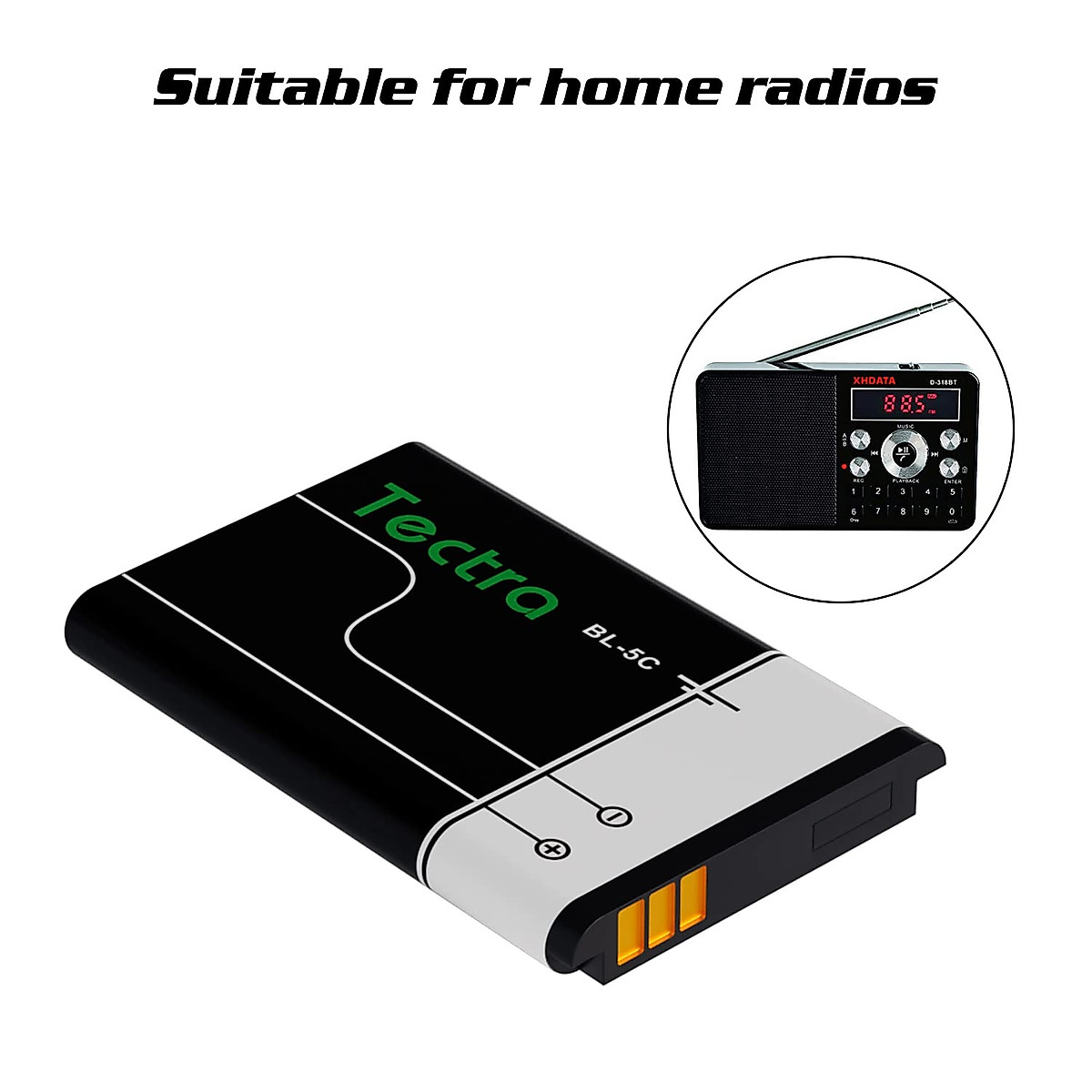 Tectra 2-Pack 1580mAh BL-5C Rechargeable Battery Suitable for Nokia Household Portable Radio with Overcharge Protection