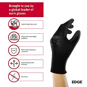 Ansell EDGE 48-126 Abrasion-Resistant Polyester Nitrile Industrial Gloves w/Knitted Liner for Auto, Machinery - Medium (8), Black (144 Pairs)