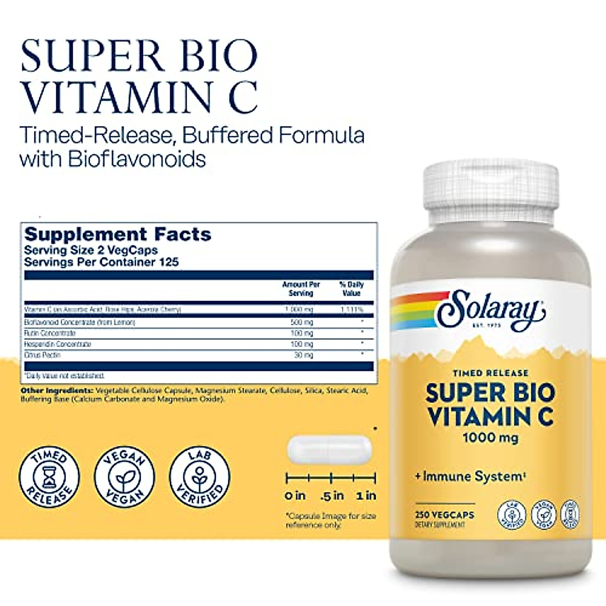 Solaray, Tstr Super Bio C - Buffered, 250 Count
