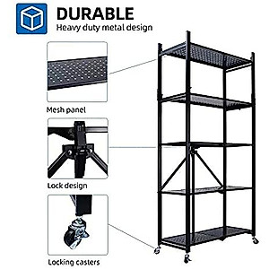 Malson Metal Storage Rack with Wheels, 5-Tier Storage Shelf Heavy Duty Storage Shelving Unit and Metal Organizer Wire Rack for Home Office Kitchen Bathroom Organization