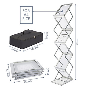 MALKARON Foldable Magazine Rack Brochure Display Stand Holder Catalog Literature Display Rack with Portable Oxford Carrying Bag for Office Trade Show Exhibitions Retail Store (6 Pockets Silver)