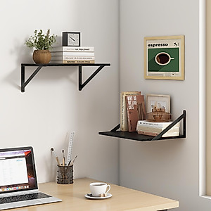 Fun Memories Deep Floating Shelves for Wall, 12 Inch Deep Black Floating Shelves Set of 2, 16" W x 12" D Wall Shelf, Wide Display Ledges Shelves for Bedroom, Bathroom, 12 Deep Bookshelf Wall Mounted