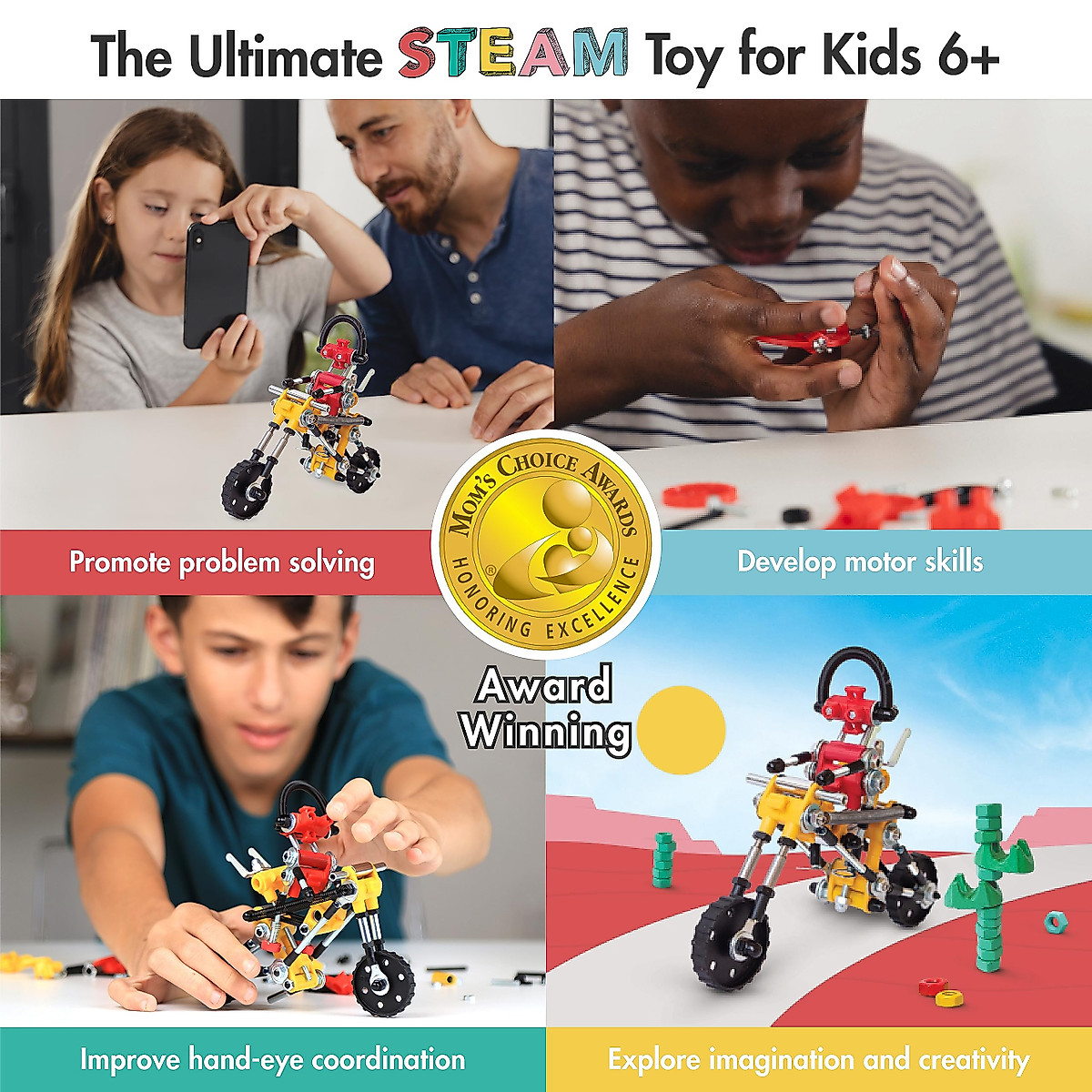 The Off Bits Motorbike Stem Building Toys, RiderBit Educational Build Your Own Robot Toy for Kids 8+ Year Old Boys and Girls, Stem Toys Engineering Kit, Vehicle Construction Toys Steam Gift