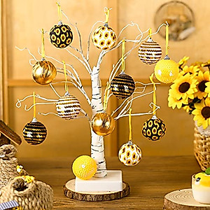 Yuxung 12 Pcs Summer Sunflower Tree Ornament Shiny Hanging Sunflower Ball Yellow Sequin Hanging Ornament Sunflower Tree Decor (Black Yellow)