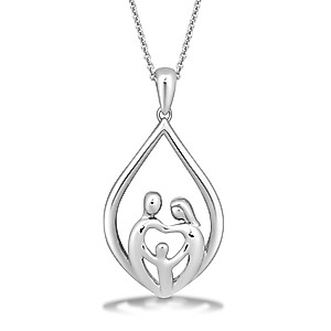 Jewelili Womens Sterling Silver Family Necklace with Parents and One Child in Sterling Silver with 18 inch Rolo Chain