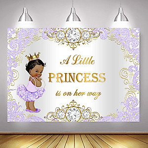 Mehofoto Purple Princess Baby Shower Backdrop Royal Silver Purple Photography Background 7x5ft Vinyl Royal Princess Baby Shower Party Banner Decoration