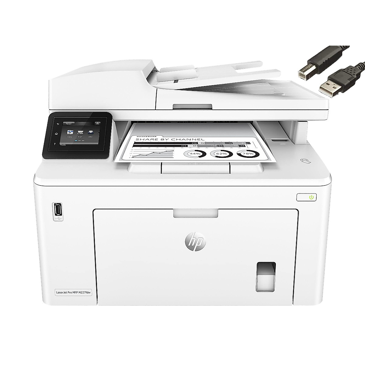 HP Laserjet Pro MFP M227fdw All-in-One Wireless Monochrome Laser Printer, Print Scan Copy Fax, Auto 2-Sided Printing, 1200 x 1200 dpi, 30 ppm, Compatible with Alexa, Bundle with JAWFOAL Printer Cable