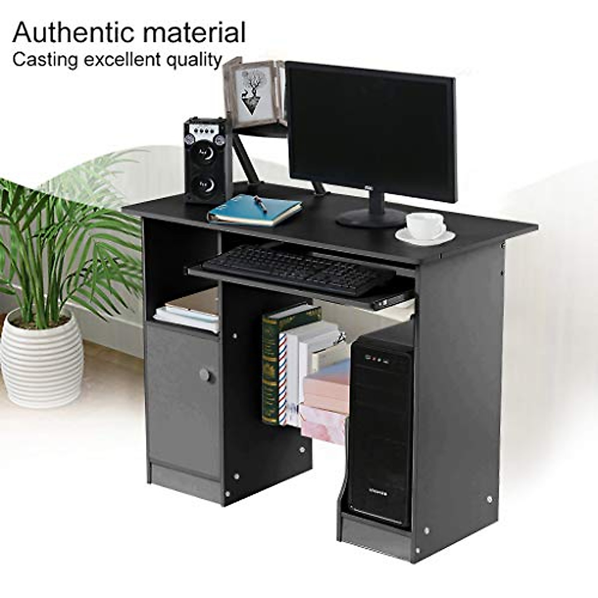 Home Desktop Computer Desk with Storage Shelves Schreibtisch mit Schrank,Work Desk with Drawers,Home Office Computer Writing Desk (Black)