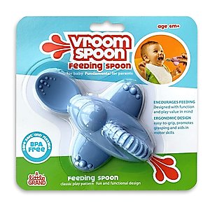 Vroom Spoon - 100% Silicone Soft Training Spoon for Spoon Feeding, Self-Feeding and Baby Led Weaning, Ergonomic Grip with Finger Slot for Easy Fun Feeding (Blue) (1 Spoon, Blue)