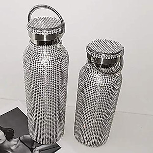 helegeSONG Diamond Water Bottle, Stainless Steel Insulated Water Bottle 12/17/25oz, Glitter Water Bottles for Women Refillable Water Bottles for Women Silver 750ml/25oz