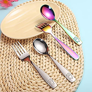12 Pieces Kids Rainbow Silverware Stainless Steel Kids Utensils Forks and Spoons, Metal Toddler Cutlery Set Childrens Safe Flatware Sets for LunchBox, Dishwasher Safe