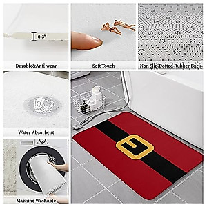 LAMANDA 2 Pieces Kitchen Rugs Set Christmas Santa Claus Belt Area Rug,Absorbent Bath Mats Soft Doormat Floor Mat Red Black Yellow Block,Non-Slip Cushion Standing Mats