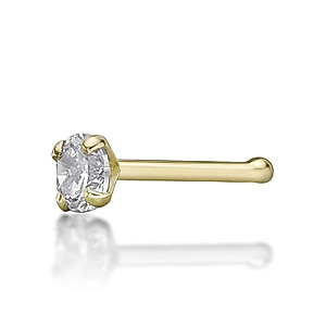 Lavari Jewelers Straight Stud 22 Gauge 3mm White Cubic Zirconia Nose Ring in 14k Gold