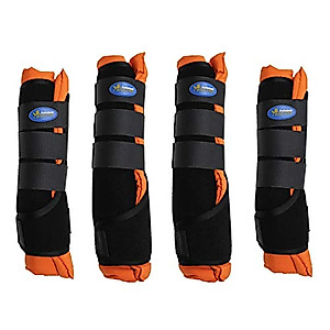 Professional Equine Horse Stable Shipping Boots Wraps Front Rear 4 Pack Leg Hoof Care Orange 4120OR
