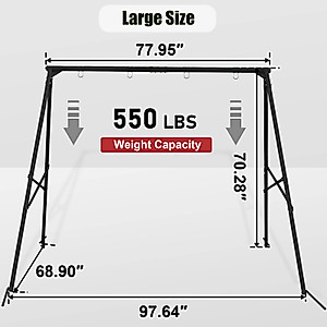 Swing Stand A Frame for 2 Swings,550lbs Metal Saucer Tree Swing Frame Heavy Duty,70” High and 97” Wide,All Weather Resistant Anti-Rust,for Kids Adult Outdoor Backyard(Without Swing) (Black)