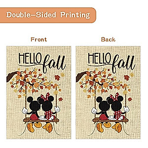D1resion 4Pcs Seasonal Garden Flag Set Hello Spring Summer Fall Winter Cartoon Mouse Burlap Yard Flags Double Sided Print Vertical House Flag Autumn Decorations for Home Outdoor Lawn 12.4 X 18.1 In